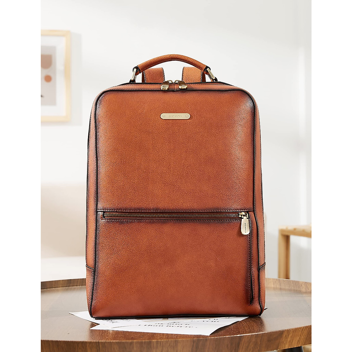 BOSTANTEN Genuine Leather Laptop Backpack 15.6 inch Computer Bag Vintage Business Work Backpack Travel Daypack for Men Women