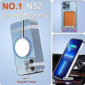 XSINOLI for iPhone 13 Pro Max Phone Case Magsafe, Magnetic Clear Case with Screen Protector and Camera Cover, Transparent Electroplated Case for Women/Girl/Men (Blue)
