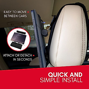 Macally Tablet Holder for Car Headrest for Happy Kids - (Upgraded) iPad Car Holder Back Seat Mount Strap - Rear Facing Head Rest iPad Holder for Car Backseat with Adjustable Case Angles