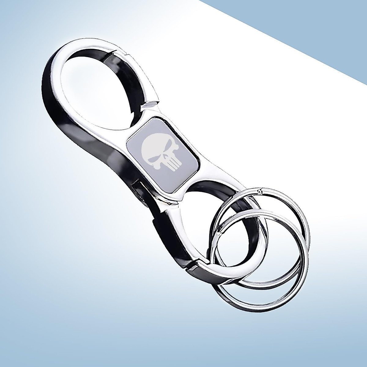 gunhunt 1 Pack Skull Key Chain, Key Chain with 2 Key Rings and Quick Release Zinc Alloy Detachable Key Chain (Silver)