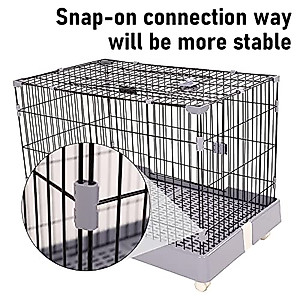 Cat Dog Crate Pet Kennel Steel Wire Small Animal Crate for Rabbit with Drawer Leak-Proof Tray, Double Door, 29 Inch