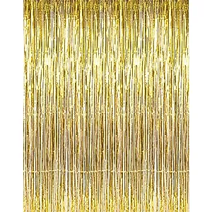GOER 3.2 ft x 9.8 ft Metallic Tinsel Foil Fringe Curtains Party Photo Backdrop Party Streamers for Birthday,Graduation,New Year Eve Decorations Wedding Decor (Gold,5 pcs)