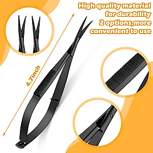 2 Pieces 4.7 Inch Stainless Steel Spring Scissors Embroidery Sewing Snips Scissors Eyebrow Trimming Scissor Curved Tip Thread Scissor for Ear Nose Mustache, 2 Styles (Black)