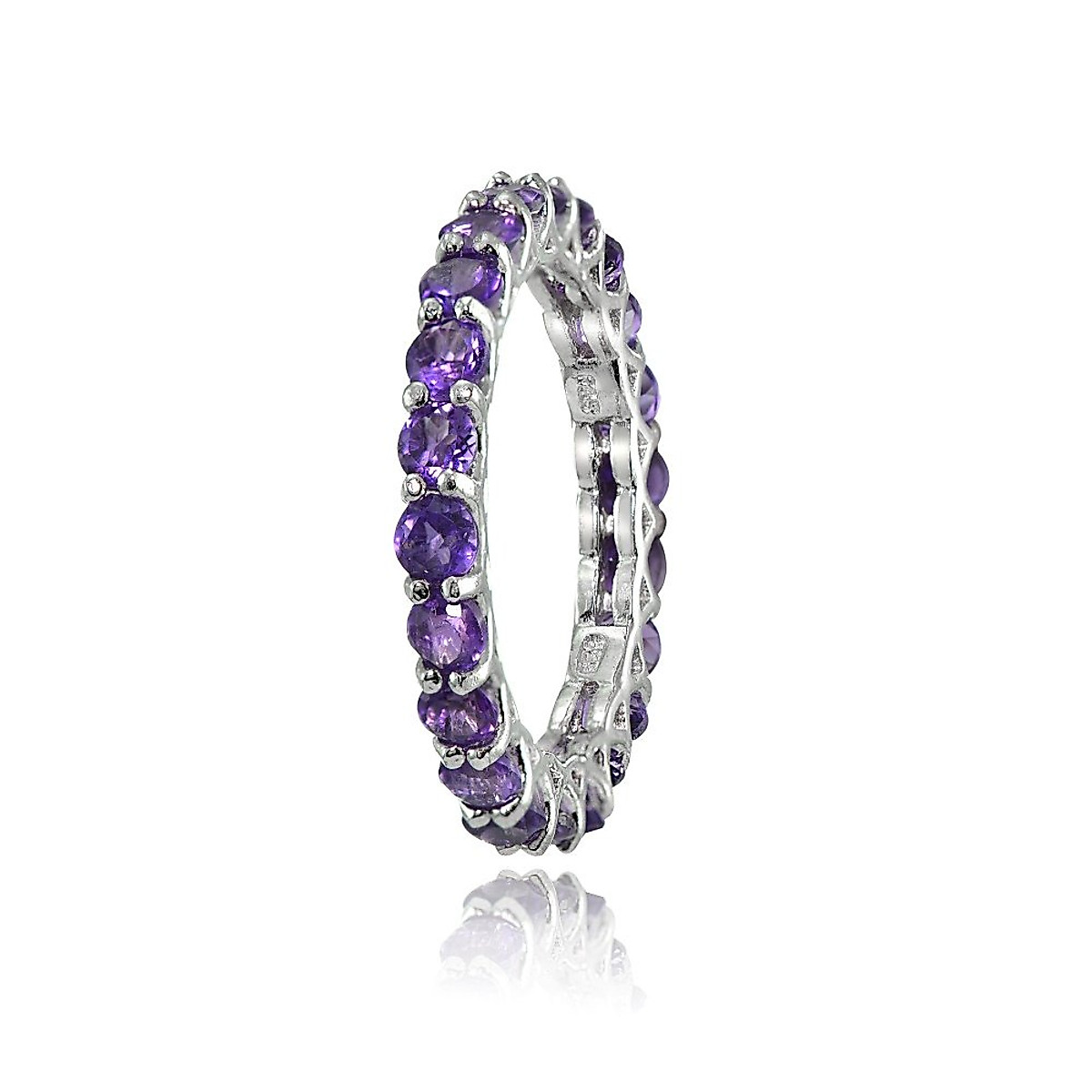 Ice Gems Sterling Silver African Amethyst 3mm Round-cut Eternity Band Ring, Size 8
