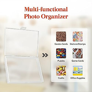 Lifewit Fireproof Photo Storage Box with 18 Inner 4x6 Clear Photo Case, Zipper Collapsible Photo Organizer Box with 1 Sheet Label Sticker, Waterproof Box with Handle for Seeds Office Craft Supplies