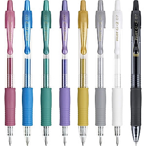 PILOT G2 Metallics Refillable and Retractable Rolling Ball Gel Pens, Fine Point, Assorted Color Inks, 8-Pack Pouch (34405)