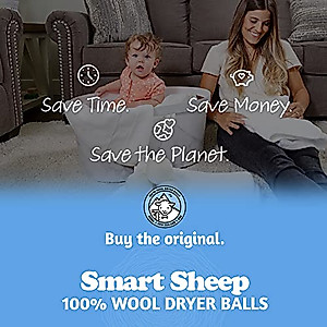 Wool Dryer Balls - Smart Sheep 6-Pack - XL Premium Natural Fabric Softener Award-Winning - Wool Balls Replaces Dryer Sheets - Wool Balls for Dryer - Laundry Balls for Dryer