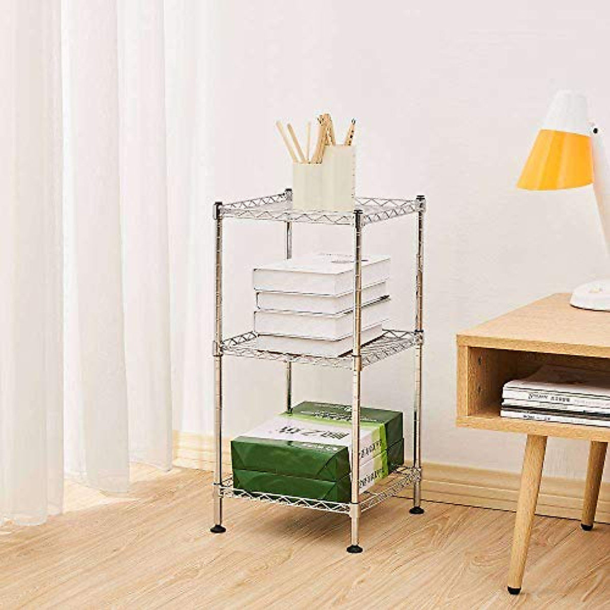 FRITHJILL 3-Tier Steel Wire Shelving Tower,Wire Shelving Metal Storage Rack Adjustable Shelves for Bathroom and Kitchen