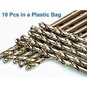 DrillForce 10pcs 9/64 inch x 2-7/8 inch Cobalt Drill Bits, High Speed Steel Twist Drill Bits, Jobber Length, Round Shank. Can drill Stainless Steel, Ideal for DIY, home, general building and engineeri