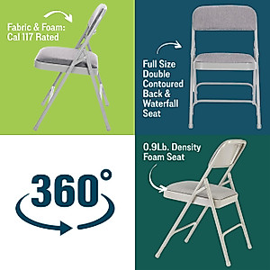 National Public Seating 2200 Series Steel Frame Upholstered Premium Fabric Seat and Back Folding Chair with Double Brace, 480 lbs Capacity, Model 2202 Graystone/Gray (Carton of 4)