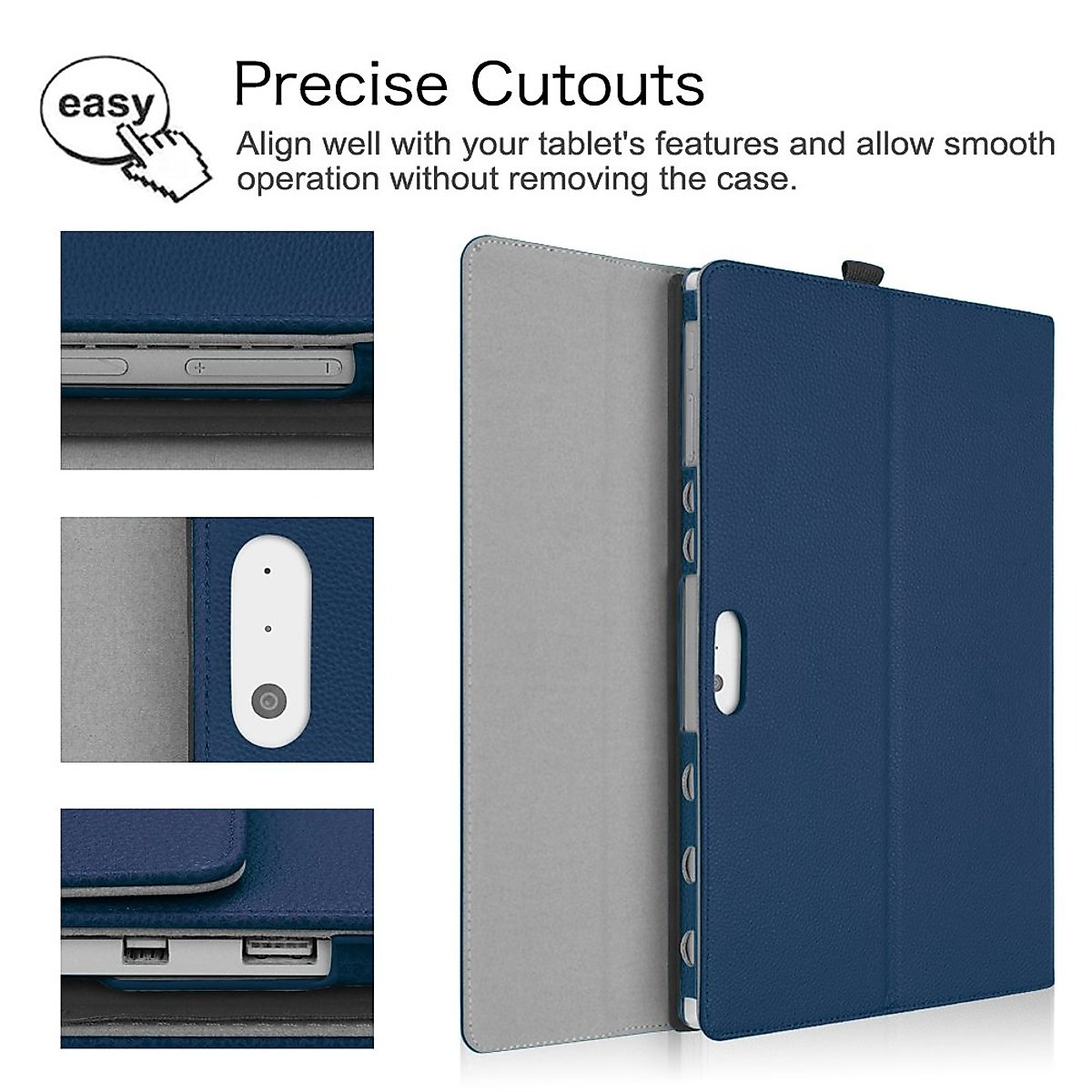 Fintie Case for Microsoft Surface Pro 7 Plus, Surface Pro 7/6/5/4/3 12.3 Inch Tablet - Multiple Angle Viewing Portfolio Business Cover, Compatible w/Type Cover Keyboard, Navy