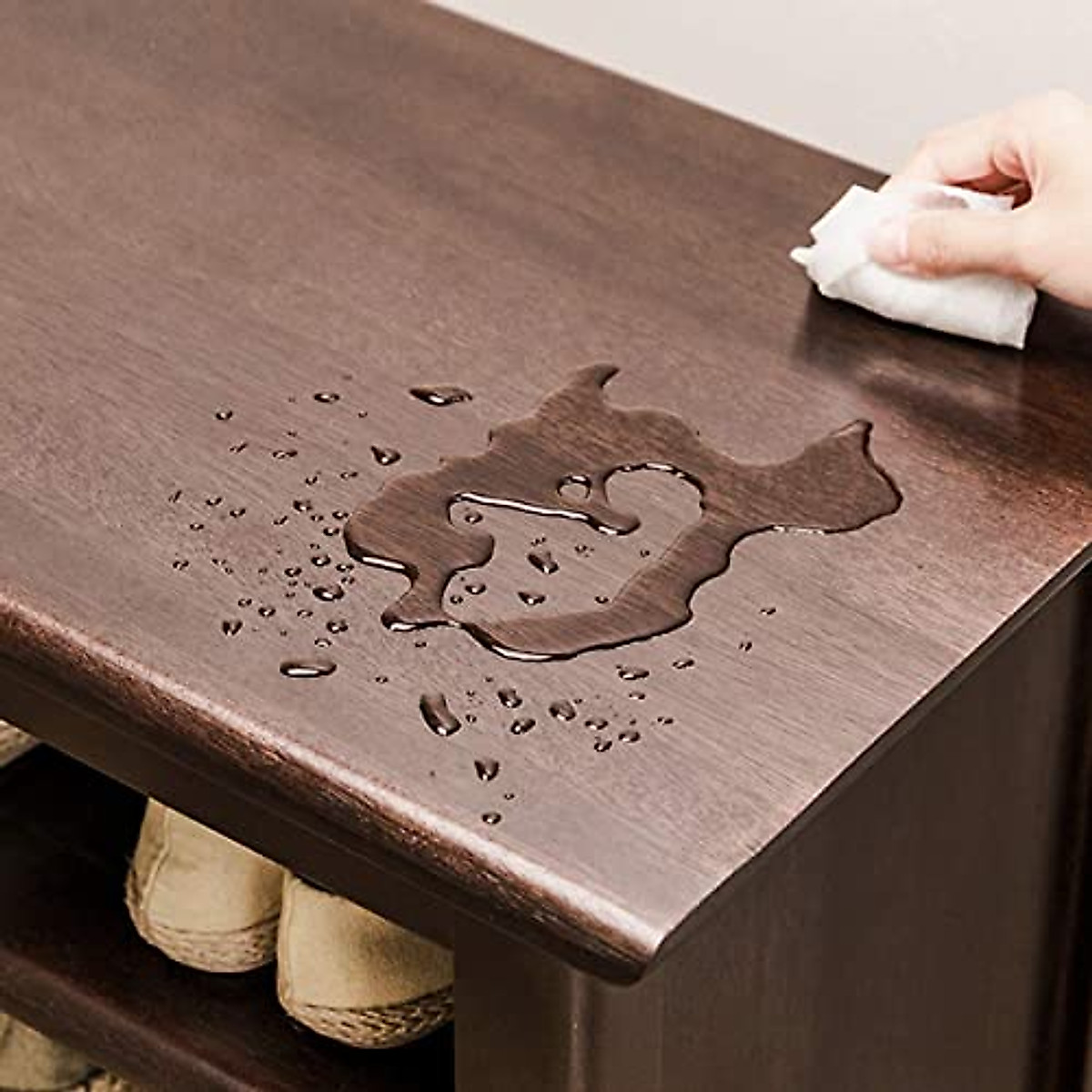 TinyTimes Shoe Bench, 3-Tier Wood Heavy Duty Shoe Rack Bench, Shoe Organizer Shelf, Ideal for Entryway, Living Room, Holds Up to 550 lbs -Drak Brown, 48"