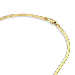 PAVOI Italian Solid 925 Sterling Silver, 22K Gold Plated Snake Chain Necklace, 3mm Italian Diamond-Cut Herringbone Necklace for Women and Men, MADE IN ITALY (16, Yellow Gold)
