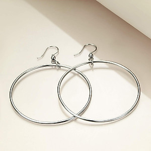 Sterling Silver Large Hoop Circle Dangle Drop Earrings for Women Ldaies 50mm (50mm, silver)