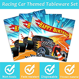 Tevxj 96 Pcs Racing Car Tableware Set Hot Car Birthday Dinnerware Disposable Plates Racing Car Plates Napkins Forks for Kids Boys Happy Birthday Party Decorations Supplies 24 guests