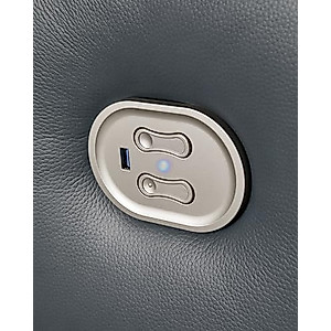 Signature Design by Ashley Mindanao Modern Leather Match Upholstered Power Reclining Loveseat with Console, USB Ports and Cup Holders, Gray