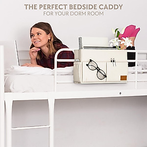 Large Bedside Caddy With Big Pockets And Bottle Holder to Easily Organize All Your Accessories - The Perfect College Dorm Room Storage Essential for Students - Fits All Hospital Beds & Wheelchairs