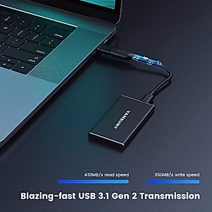 Vansuny 250GB Portable External SSD, USB 3.1 Gen2 430MB/s High-Speed Data Transfer, Metal USB C Mini Portable External Solid State Drive for PC, Laptop, Phones and More