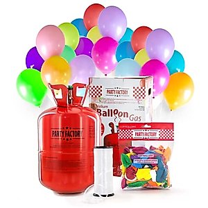Party Factory Helium bottle for up to 50 Balloons incl. Latex Balloons, Helium Cylinder 14 cu. ft. Gas with filling quantity for Balloons, Ideal for Party, Events