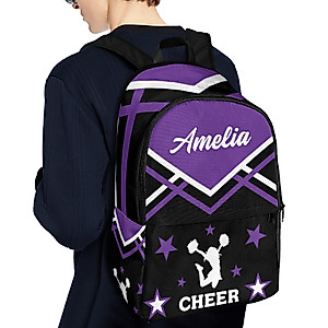 Yeshop Cheerleader Cheer Purple 1 Personalized Backpack for Teen Boys Girls,Custom Travel Backpack Bookbag Casual Bag Name Gift