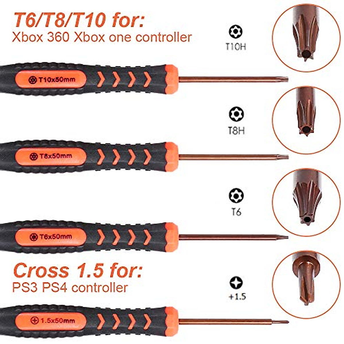 Vastar Repair Tool Kit for Xbox One 360 PS3 PS4 PS5 Controller XBOX series X|S, 12 in 1 T6 T8 T10 Xbox One Screwdriver Set with Cross Screwdriver 1.5, Safe Pry Tools, Cleaning Brush & Cloth in EVA Bag