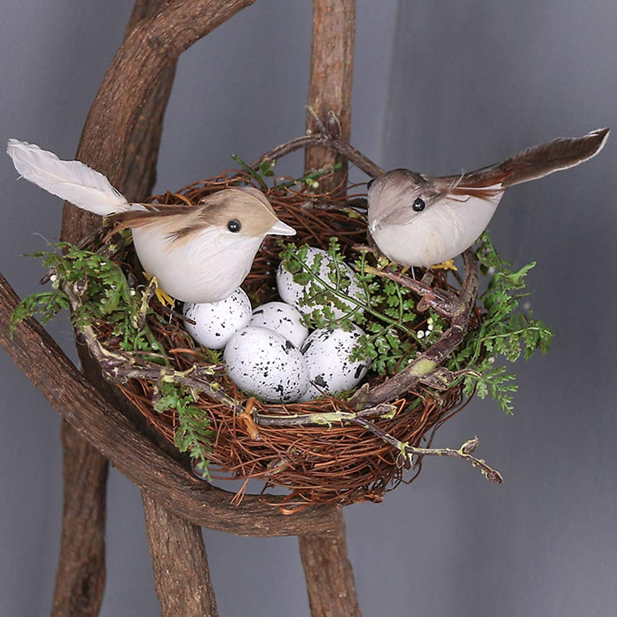 VALICLUD Artificial Bird Nest with Eggs Birds Faux Natural Rattan Twig Bird Nest House Ornament Photo Props for Home Garden Decoration