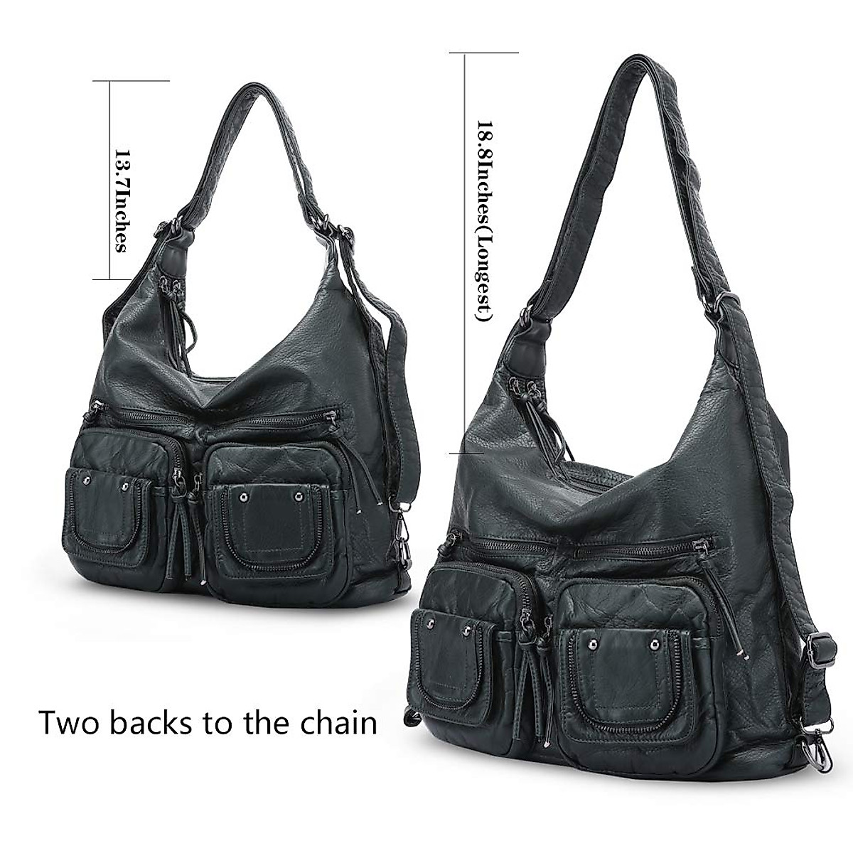 handbags & shoulder bags for woman super soft washed PU leather hobo bags multiple use woman's cross body bag backpack (Green)