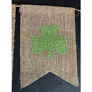 St Patricks Day Garland Decor - Shamrock Glitter Garland Home Decor - St Patricks Day Burlap Banner - Saint Patrick's Day Party Decorations - St Patty's Day Rustic Fireplace Decor by Jolly Jon