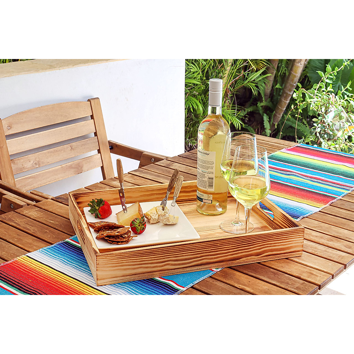 Wood Serving Tray with Handles Rectangular Wooden Coffee Table Breakfast Large Tray for Eating, Bedroom, Kitchen, Living Room - 17x13 inches