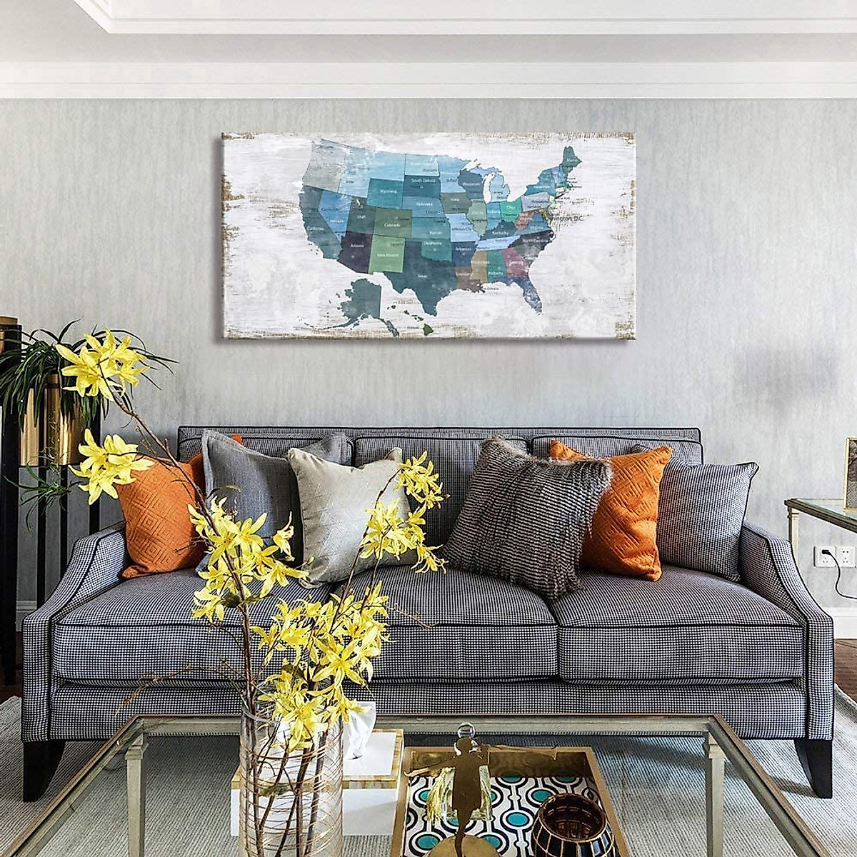 Map of The United States Wall Decor Map Canvas Wall Art for Wall Decoration Wood Background USA Canvas Prints for Bedroom Office Kitchen Home Wall Decor Framed Artwork Ready to Hang20 x40