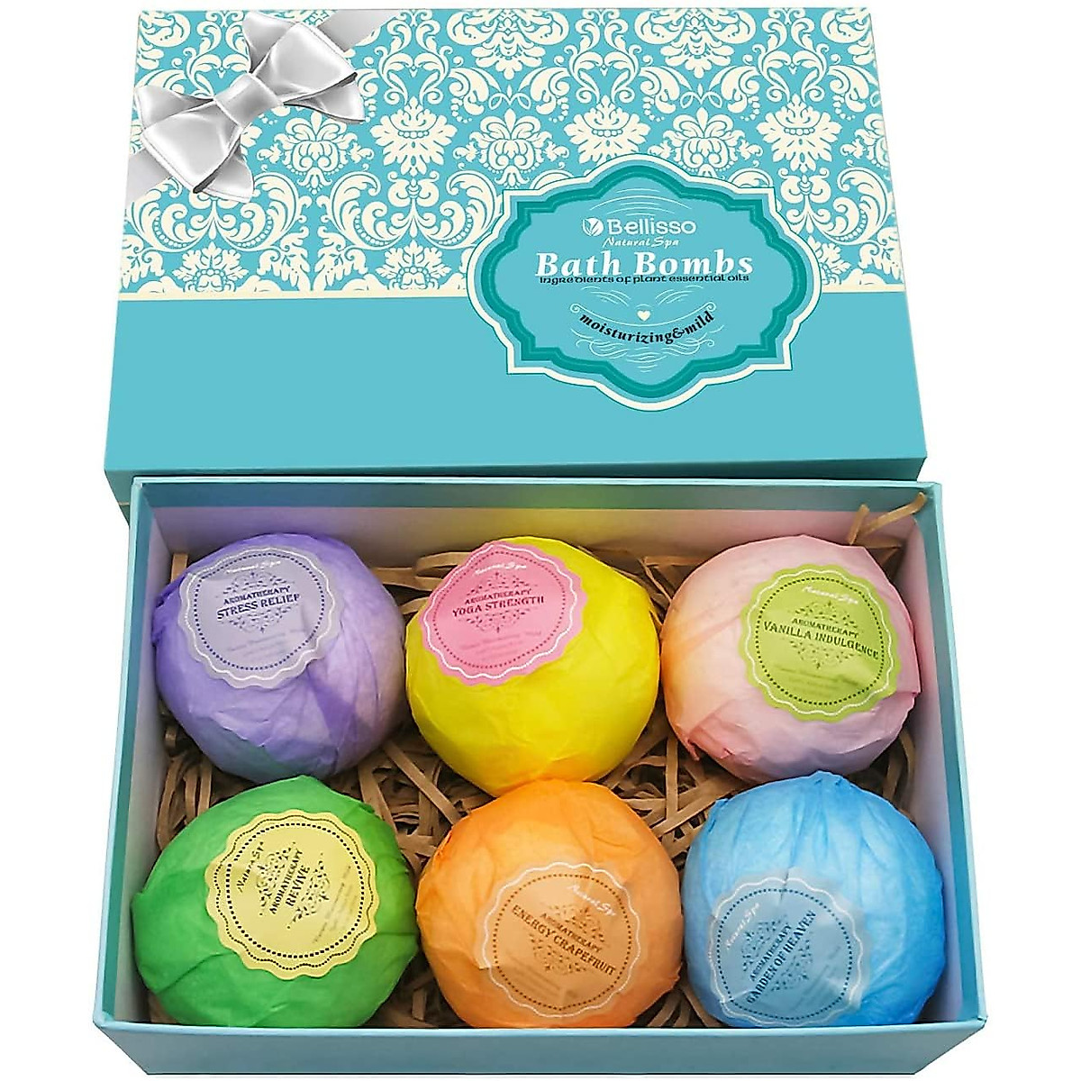 Bath Bombs Ultra Lux Gift Set - 6 XXL Fizzies with Natural Dead Sea Salt Cocoa and Shea Essential Oils - Best Gift Idea for Birthday, Mom, Girl, Him, Kids - Add to Bath Basket