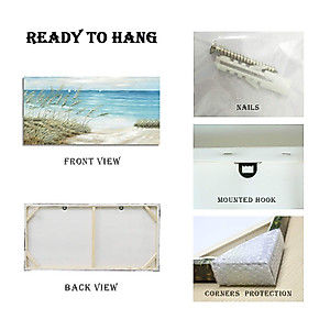 TAR TAR STUDIO Seascape Canvas Painting Wall Art: Oil Painting Style Beach Theme with Hand Painted Texture Canvas Art Wall Décor for Living Room (48" W x 24" H, Multiple Sizes)