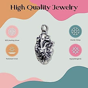 FashionJunkie4Life Sterling Silver Anatomical Heart Necklace, 18" Chain | Birthday Gifts for Women