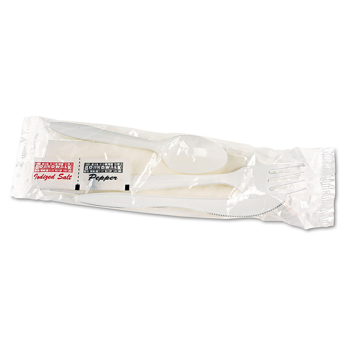 Boardwalk 6KITMW Cutlery Kit, Plastic Fork/Spoon/Knife/Salt/Pepper/Napkin, White (Case of 250)