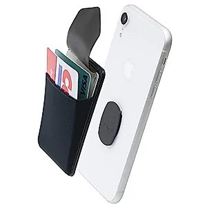 Sinjimoru Removable Cell Phone Wallet with Flap, Wireless Charging Compatible Cell Phone Card Holder for Back of Phone. Sinji Mount Flap Black