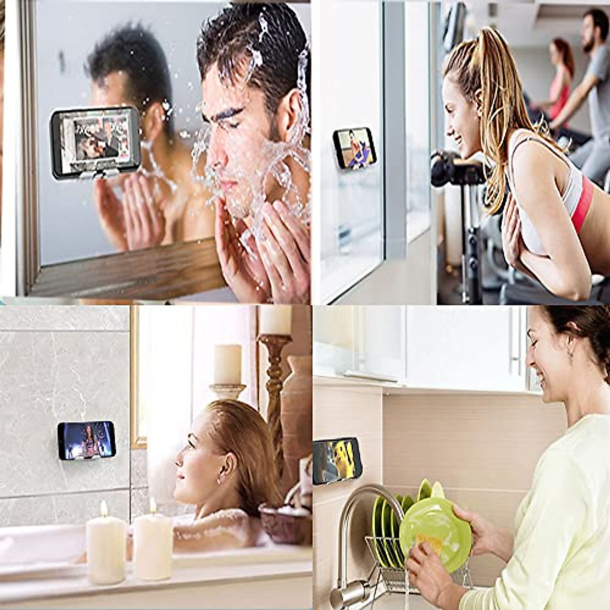 BICEUKI Shower Phone Holder， Version Wall Mount Phone Stand,with Charging Port ，for The Bathroom,Kitchen,Office and More,Compatible with Smartphone. (Silver－Gray)