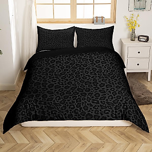 Manfei African Cheetah Wildlife Bedding Set King Size Black Wild Animal Skin Duvet Cover for Teens Adults Leopard Print Comforter Cover Decorative Room with 2 Pillowcases