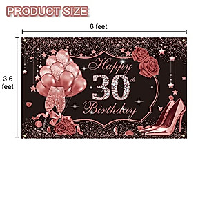 Ufocusmi 30th Birthday Decorations for Women, Rose Gold Happy 30th Birthday Backdrop Banner, Cheers to 30 Years Party Supplies for Her, Dirty 30 Birthday Photography Background 6x3.6 ft