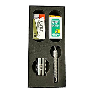 Caesar Gun Metal Safety Razor by Roman Empire Shaving with Set of 20 Shaving Blades (Astra-Derby-Shark-Treet)