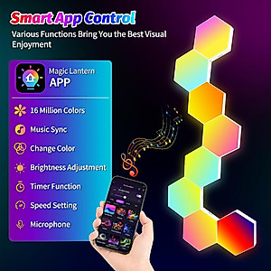 Hervika 8 Pack DIY Hexagon LED Lights, Music Sync RGB Gaming Lights with APP Smart Wall Lights for Bedroom Living Room Decor