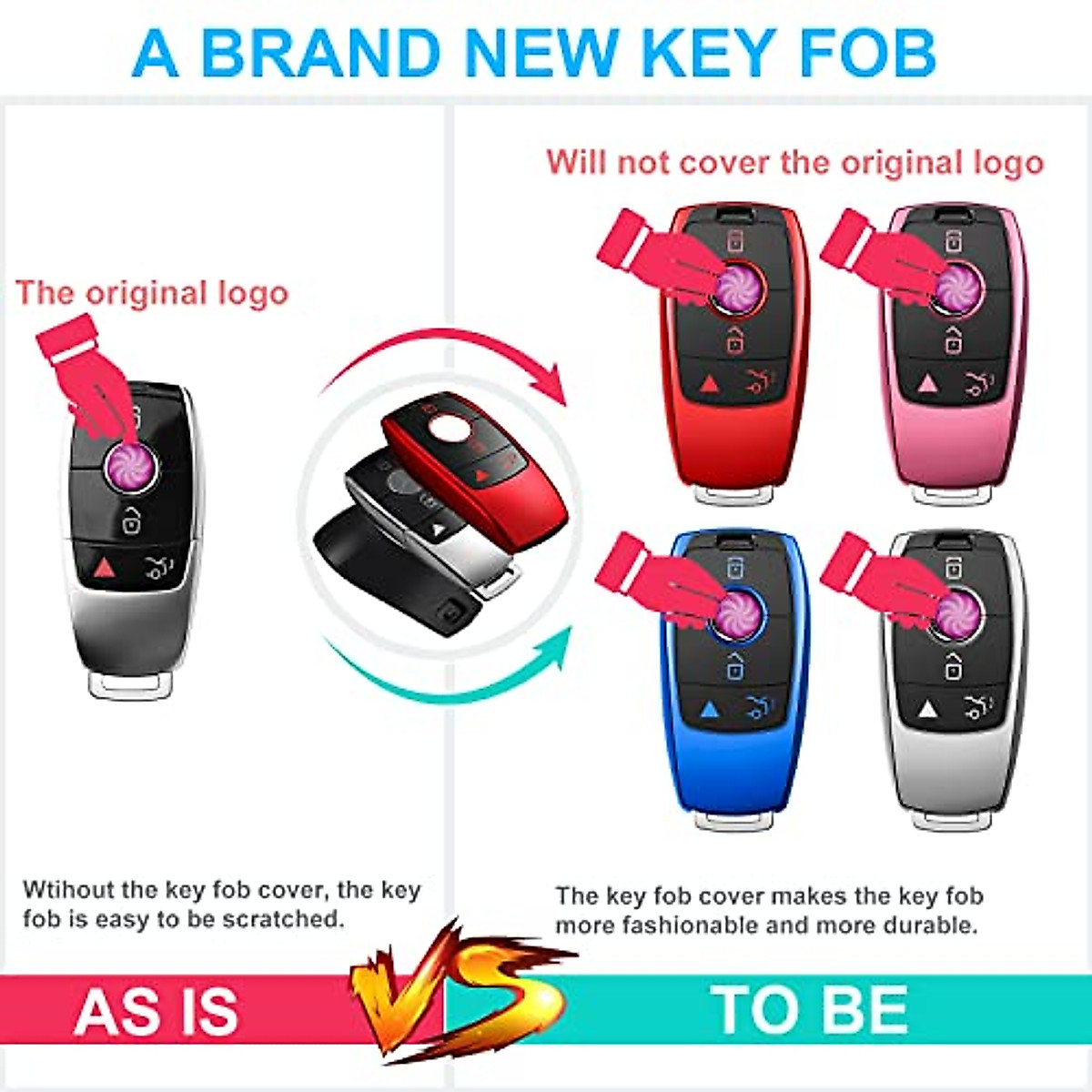 Becoci Compatible with Mercedes Benz Key Fob Cover with Keychain, Key Fob Case for Mercedes Benz A B C E G S Class,CLA CLS GLA GLB GLC GLE GLS, AMG GT, EQA EQB EQC, Premium Key Shell, Red