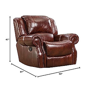 Hanover Aspen Rocker Recliner Chair, 100% Genuine Leather Deep-Seating Rocker for Living Room, Family Room, Den, or Man Cave, Space Saving Cushioned Rustic Armchair, Oxblood