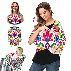 Baby Car Seat Stroller Covers Spring Mexican Flower Leaf Nursing Cover Breastfeeding Scarf Soft Breathable Stretchy Infant Car Canopy Coverage Carseat Cover for Boys and Girls Multi Use
