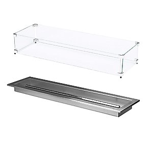 Celestial Fire Glass 30" x 6" Drop-in Burner Pan and Glass Flame Guard Bundle