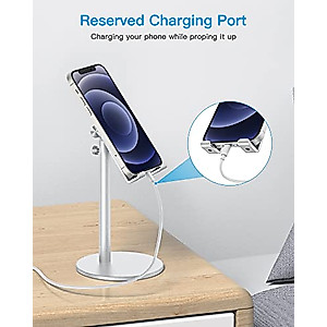 Cell Phone Stand, OMOTON Angle Height Adjustable Phone Holder, Aluminum Desktop Phone Dock for Desk, Compatible with iPhone 13/Mini/Pro/Max, All Smartphones and Tablets(4-11''), Silver