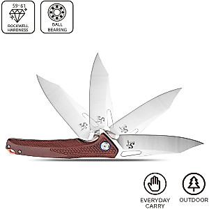 Sitivien ST219 Folding Knife, 9Cr18Mov Steel Dalbergia Handle Outdoor EDC Tool Knife for Outdoor Camping,Hunting