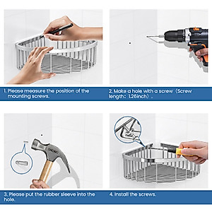 TENOVEL Shower Basket Brushed Stainless Shower Corner Shelf,Shower Caddy Stainless Steel Rustproof,Soap Caddy Shower Organizer Wall Mounted Basket(Includes Screws)