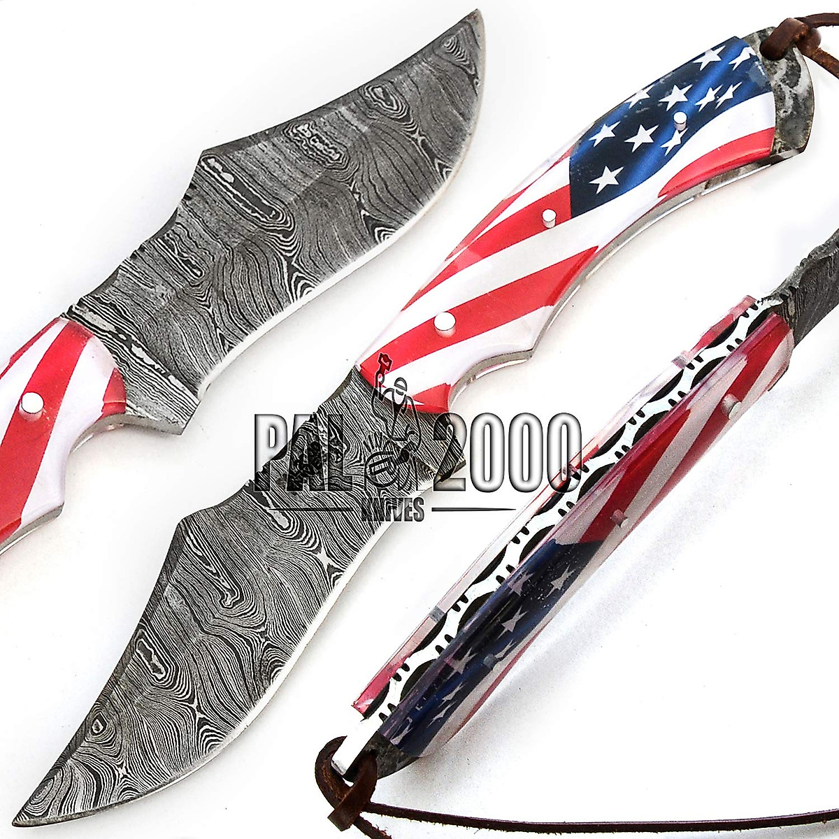 KNI-9817 Famous Full Tang Handmade Damascus Steel Knife with Genuine Leather Sheath