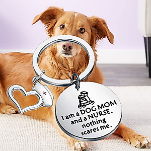 AKTAP Funny Nurse Gift Dog Mom Gifts I Am A Dog Mom And A Nurse Nothing Scare Me Keychain For Nurse Graduation Dog Lover (Dog Mom Keychain)