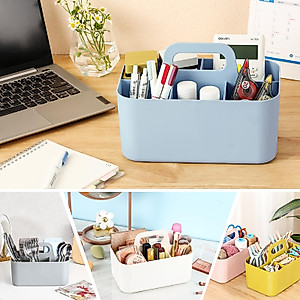 Multiuse Caddy Organizer with Handle - Stackable Plastic Tote Bin - Art Craft Supplies, Office, Desk, Stationery Pen Holder, Kitchen, Utensil, Makeup, Bathroom, Shower, Cleaning, Dorm Organizer - Grey